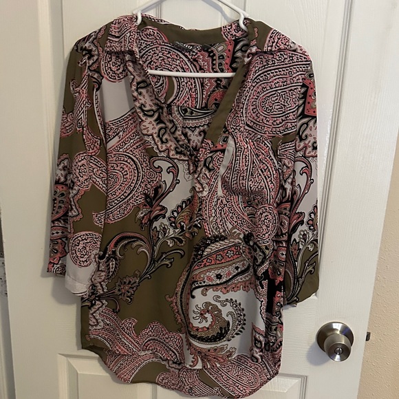 Soho | Tops | Soho Paisley Vneck Blouse Pink And Olive | Poshmark